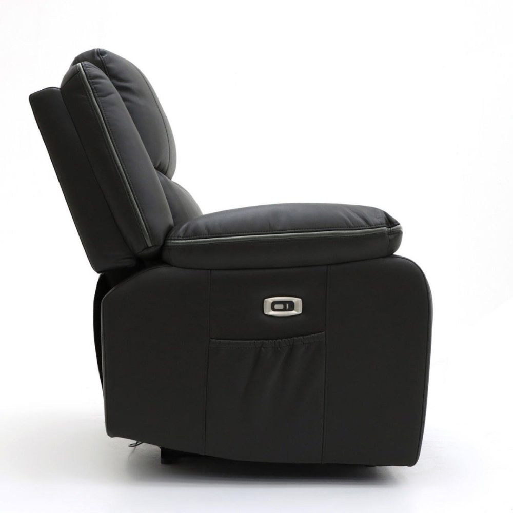 Vortex Black Leather Electric Recliner Armchair